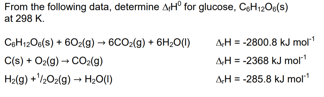 Solved From the following data, determine ArHº for glucose, | Chegg.com