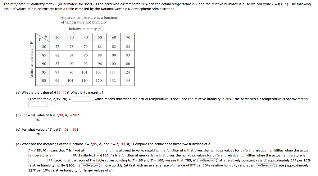 Solved The temperature-humidity index I (or humidex, for | Chegg.com