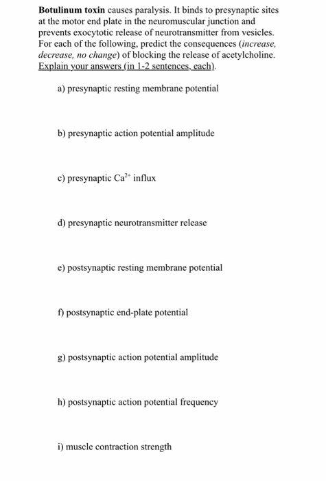 Solved Botulinum toxin causes paralysis. It binds to | Chegg.com