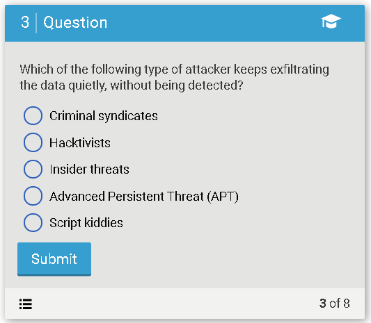 Solved 3 Question Which of the following type of attacker | Chegg.com