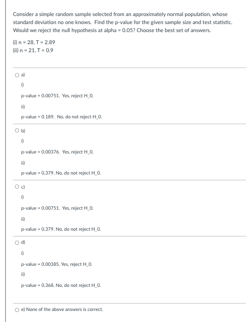 Solved Consider a simple random sample selected from an | Chegg.com