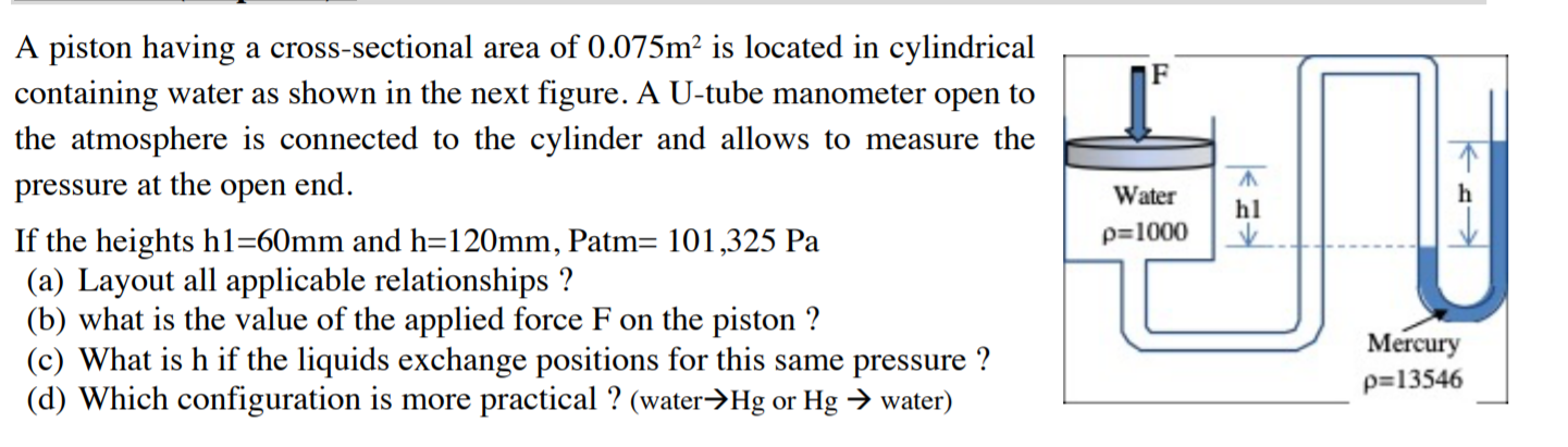 Solved Water A piston having a cross-sectional area of | Chegg.com
