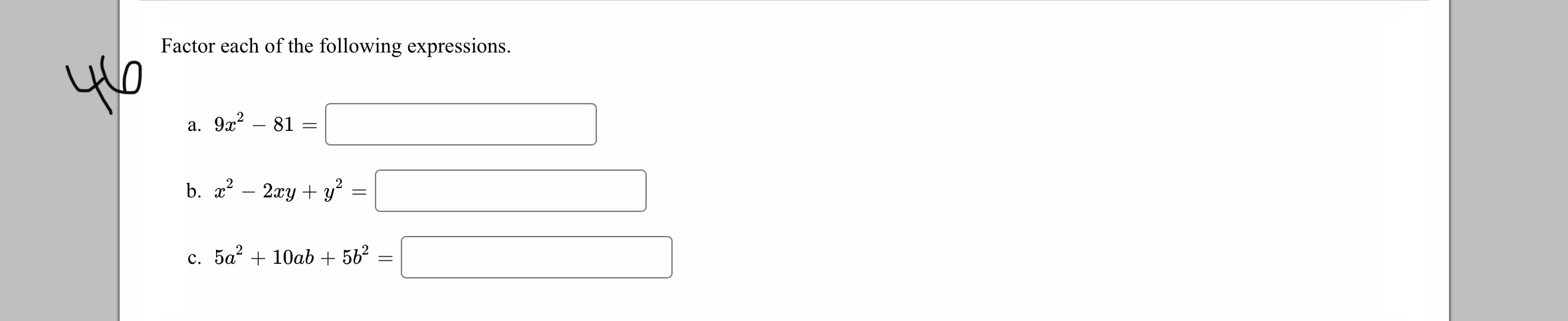 Solved Factor each of the following expressions. a. 9x2−81= | Chegg.com