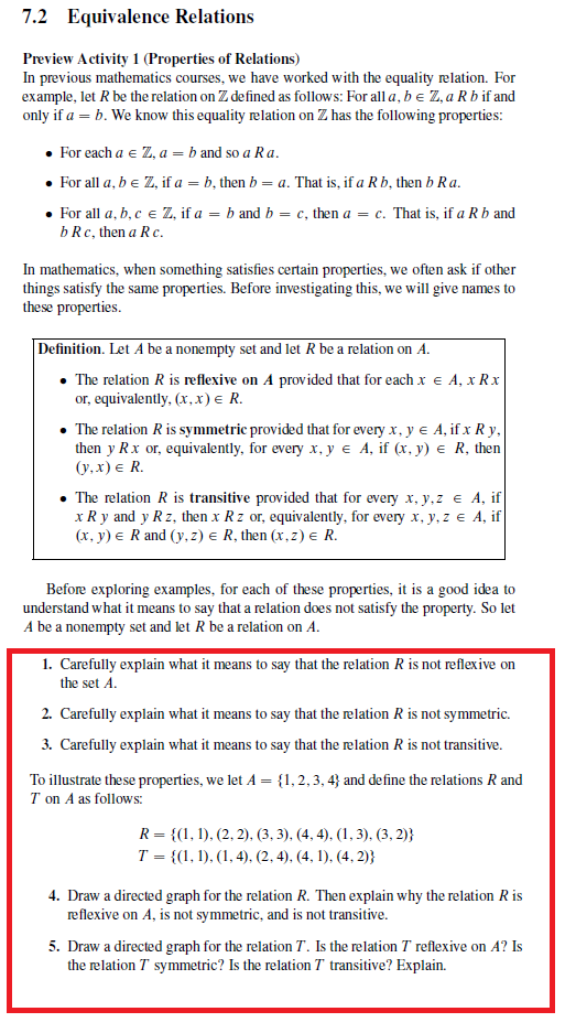 Solved 7.2 Equivalence Relations Preview Activity 1 | Chegg.com