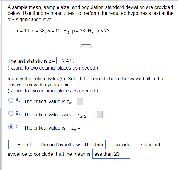 Solved A sample mean, sample size, and sample standard | Chegg.com