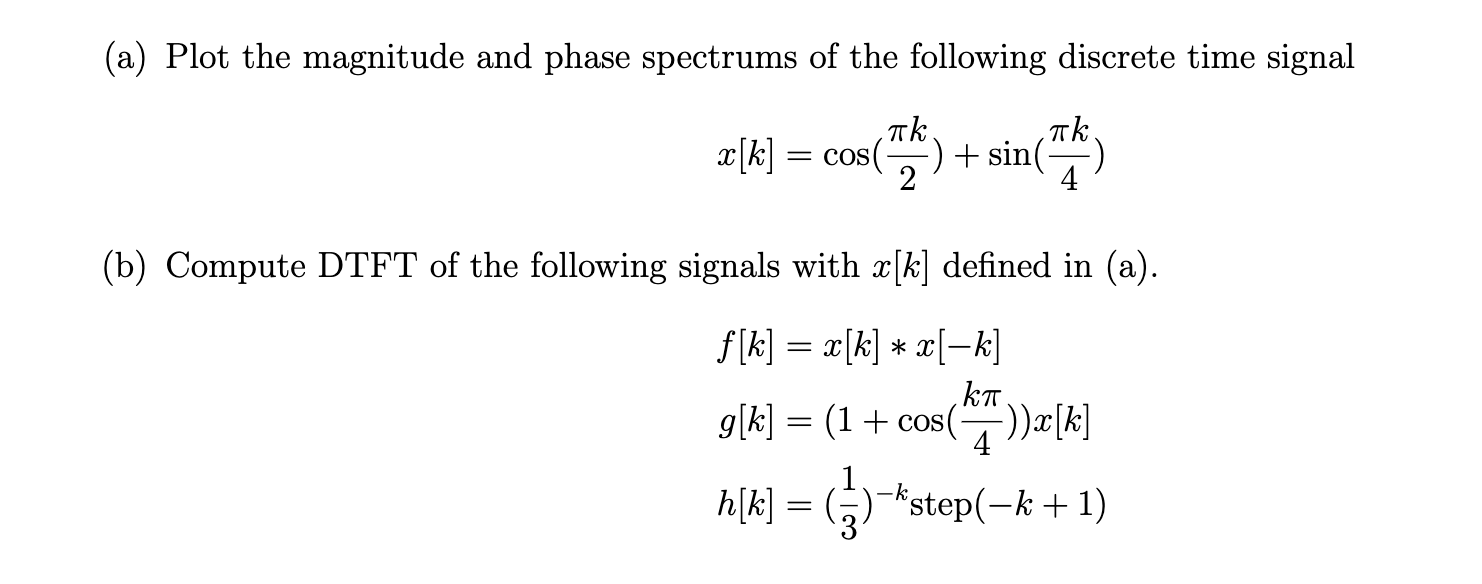 Solved (a) Plot the magnitude and phase spectrums of the | Chegg.com