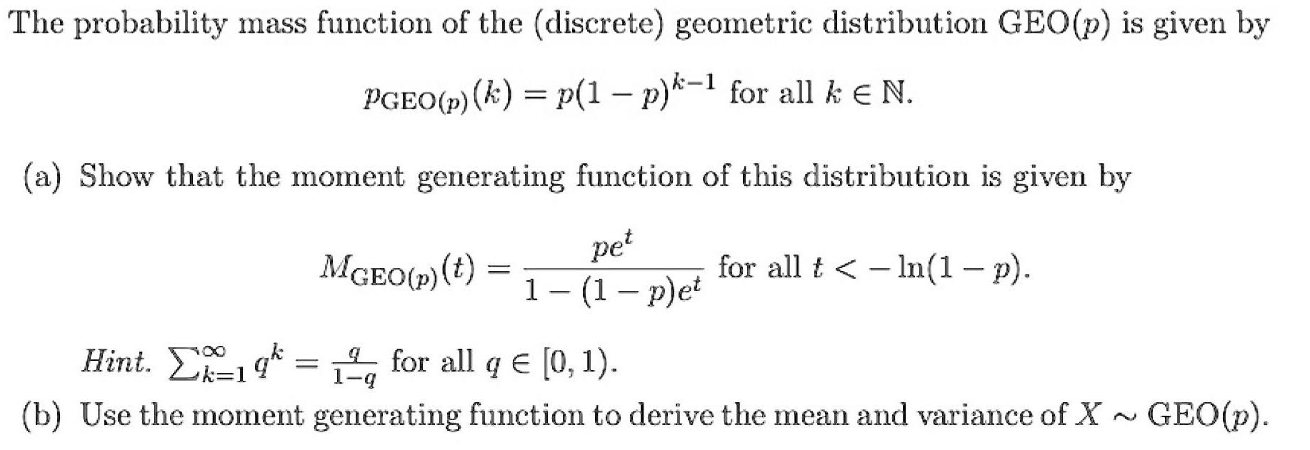 Solved The probability mass function of the (discrete) | Chegg.com