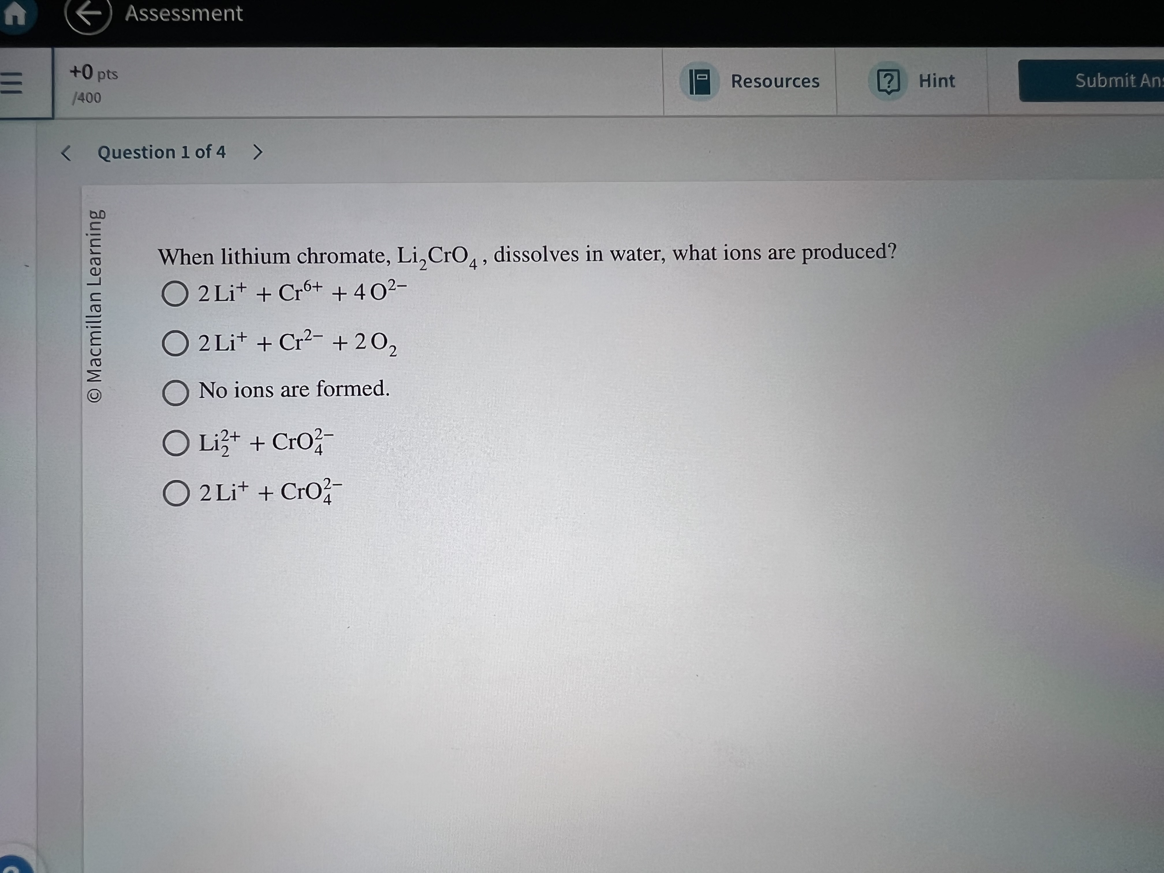 Solved When lithium chromate, Li2CrO4, ﻿dissolves in ﻿water, | Chegg.com