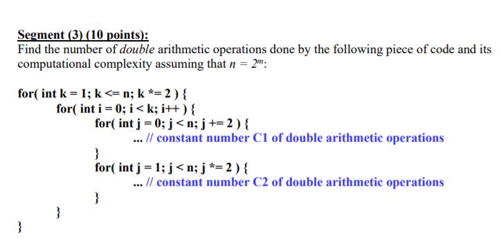 Solved Part 2 Complexity Calculation Of Code Segments 30 