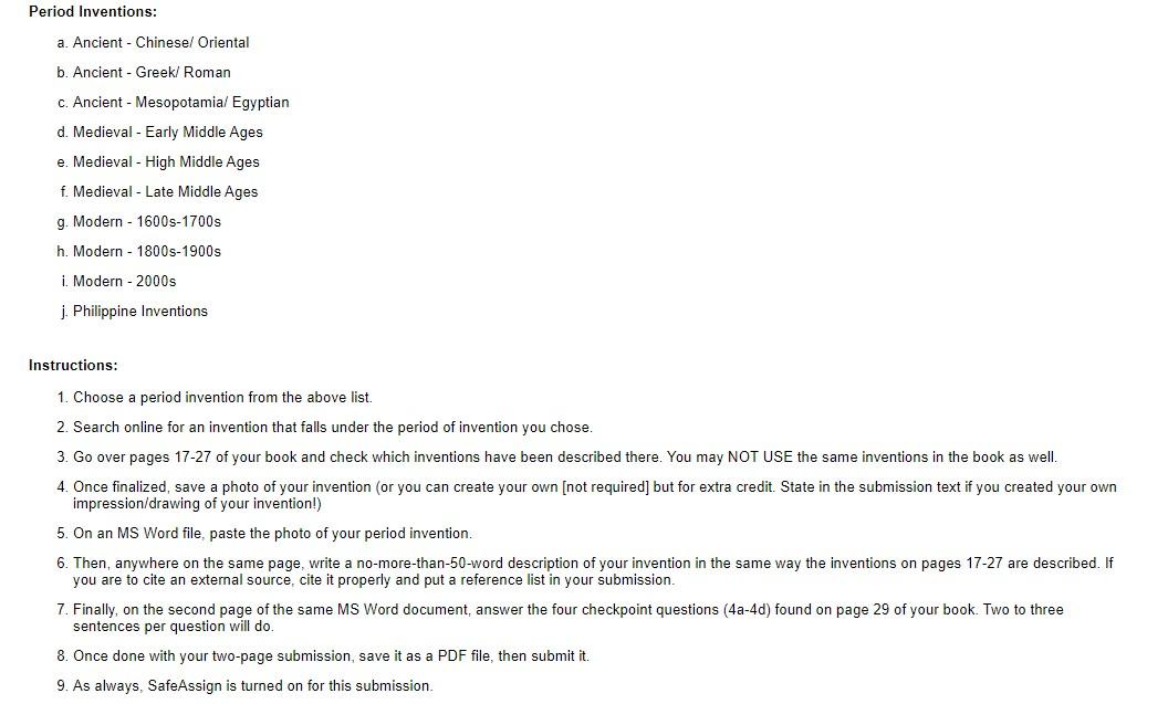 Solved Period Inventions: a. Ancient - Chinese/ Oriental b. | Chegg.com