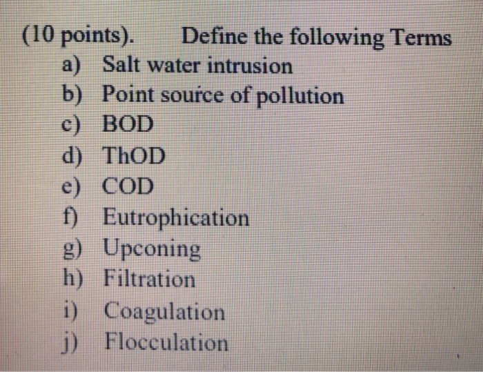Solved (10 points). Define the following Terms a) Salt water | Chegg.com