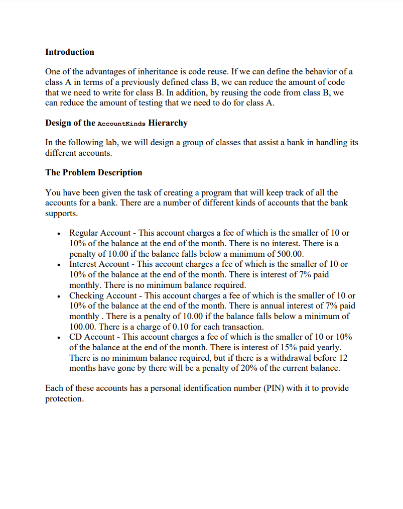 Solved Introduction One of the advantages of inheritance is | Chegg.com