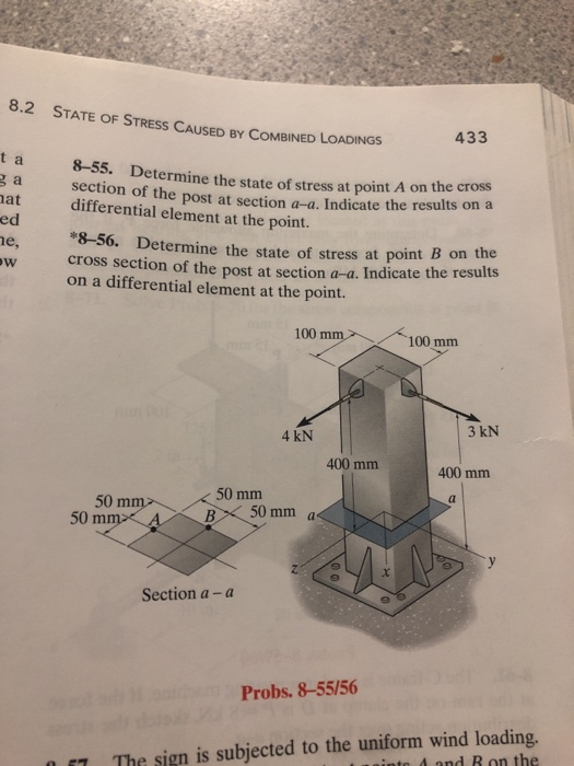 Solved TATE OF STRESS CAUSED BY COMBINED LOADINGS 433 8-55. | Chegg.com