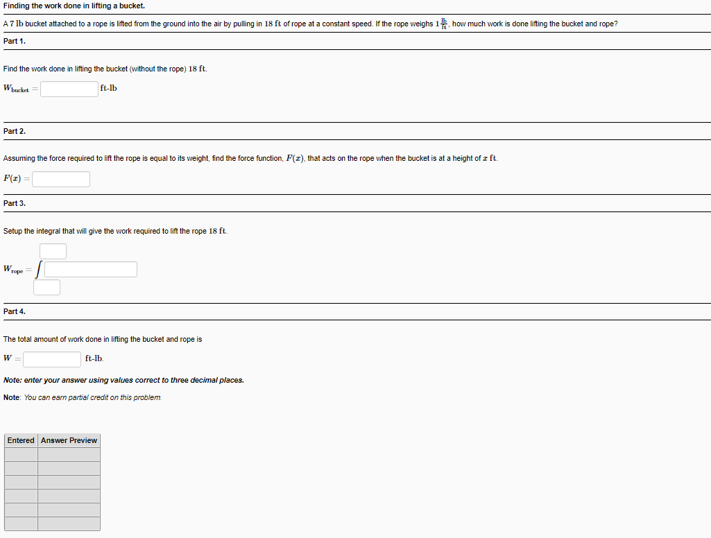 Solved Finding the work done in lifting a bucket. A 7 lb | Chegg.com