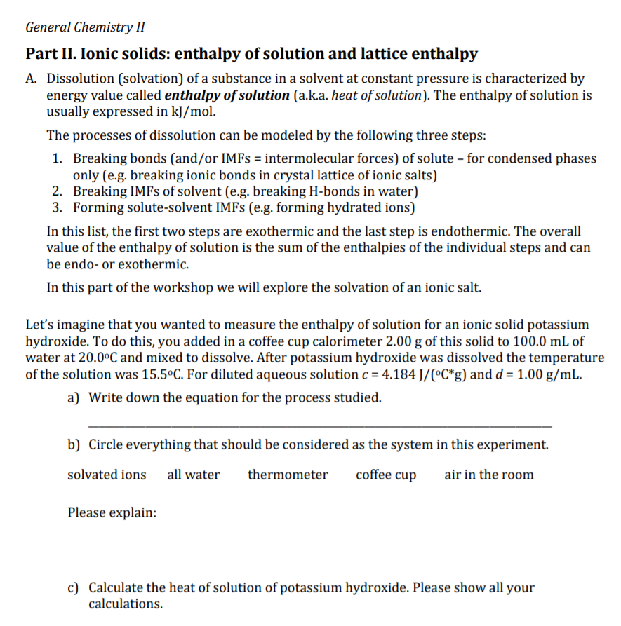 General Chemistry II Part II. Ionic solids: enthalpy | Chegg.com