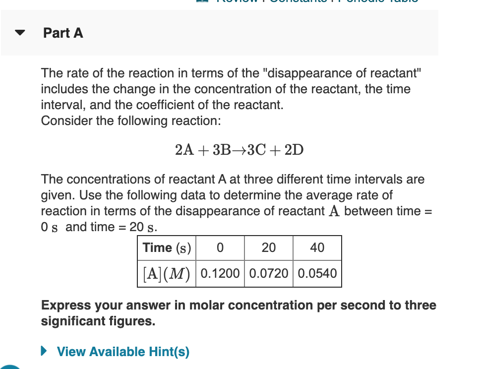 Solved Part A The rate of the reaction in terms of the | Chegg.com