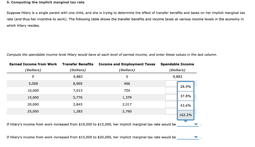 Solved 5. Computing the implicit marginal tax rate Suppose | Chegg.com