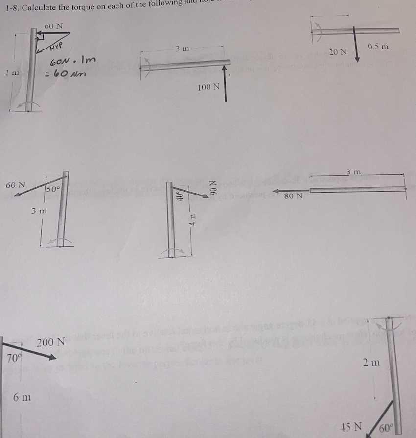 Solved 1-8. Calculate the torque on each of the following | Chegg.com
