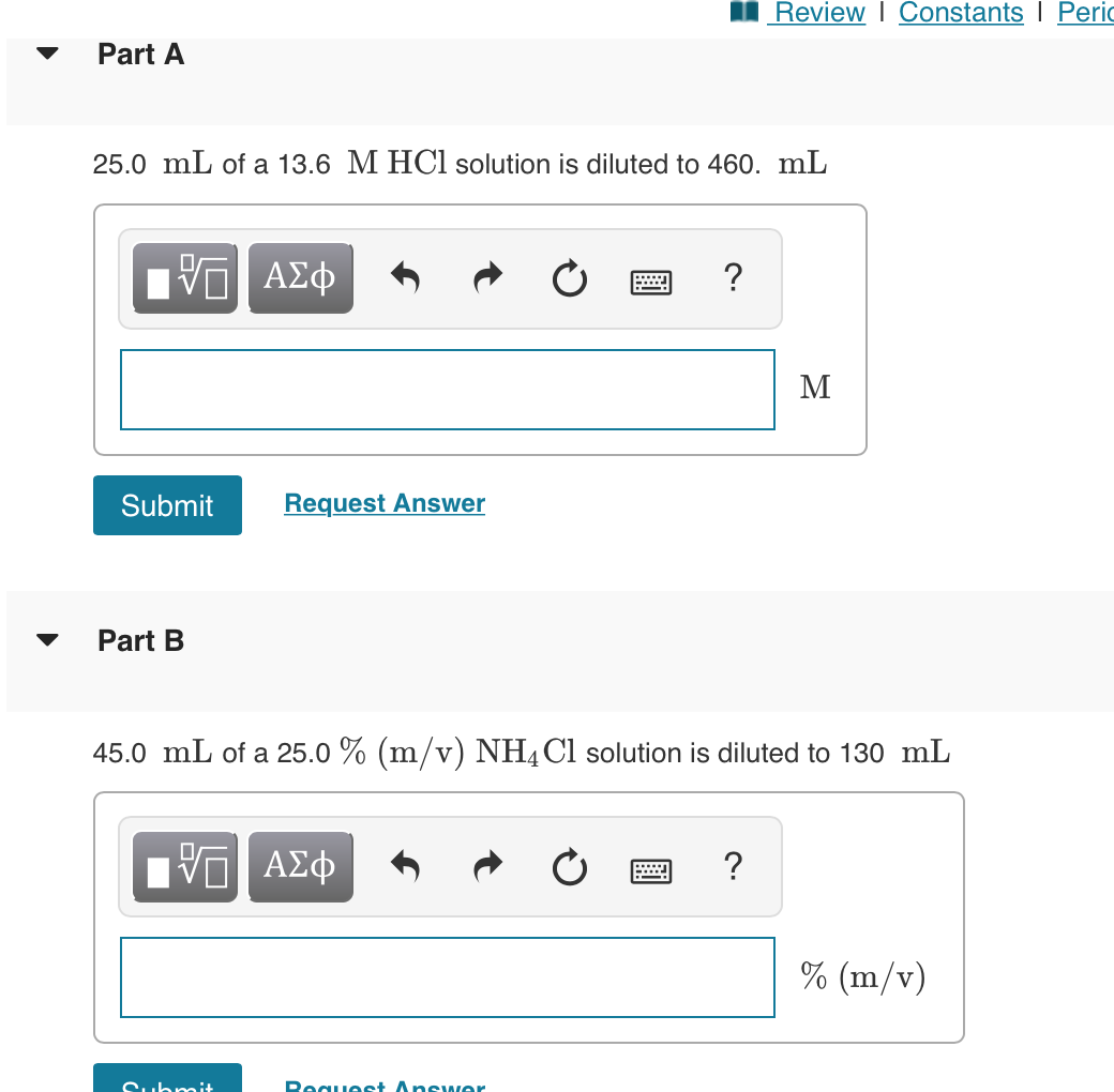 Solved Review | Constants | Perio Part A 25.0 mL of a 13.6 M | Chegg.com
