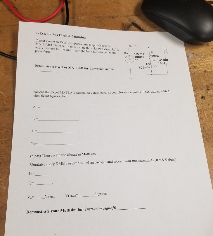 Solved 2) Excel or MATLAB & Multisim: (6 pts) Create an | Chegg.com