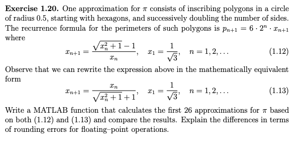 Solved Exercise 1.20. One approximation for π consists of | Chegg.com