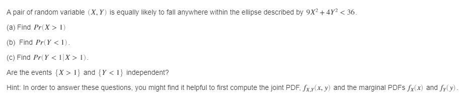 A pair of random variable (X,Y) is equally likely to | Chegg.com