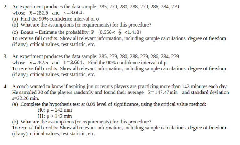 Solved 2. An experiment produces the data sample: 285, 279, | Chegg.com