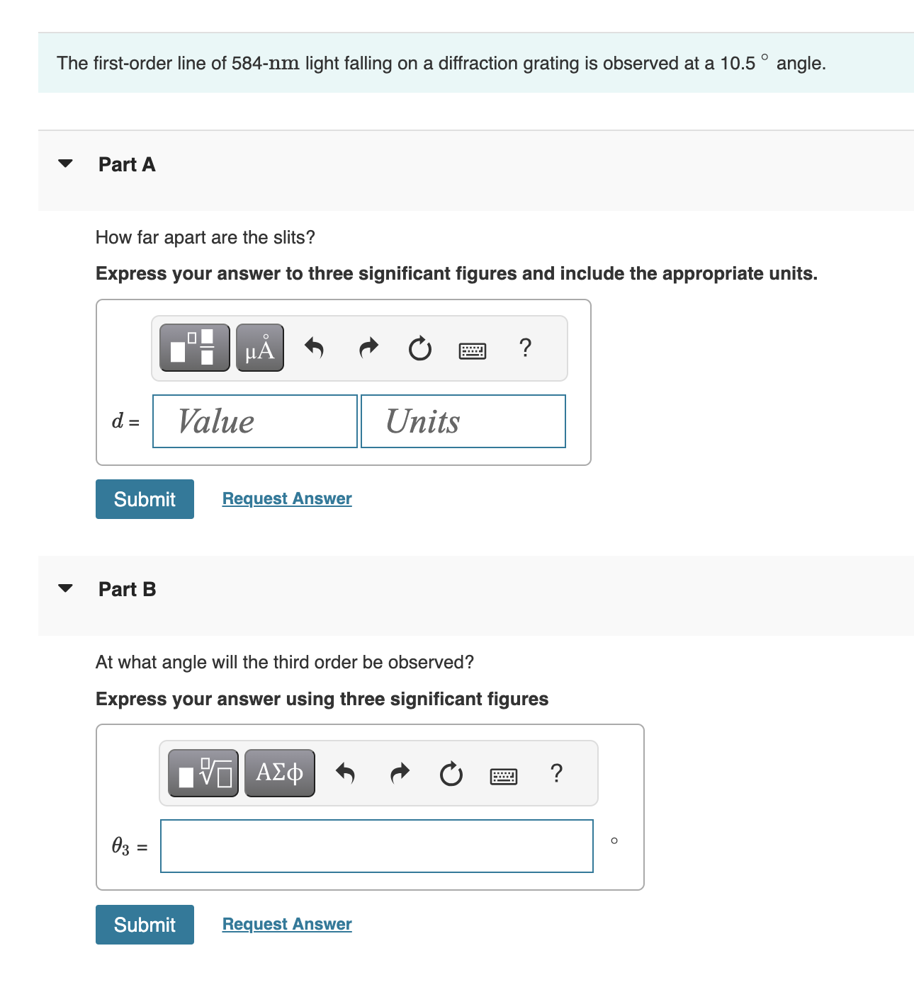 Solved The first-order line of 584-nm light falling on a | Chegg.com