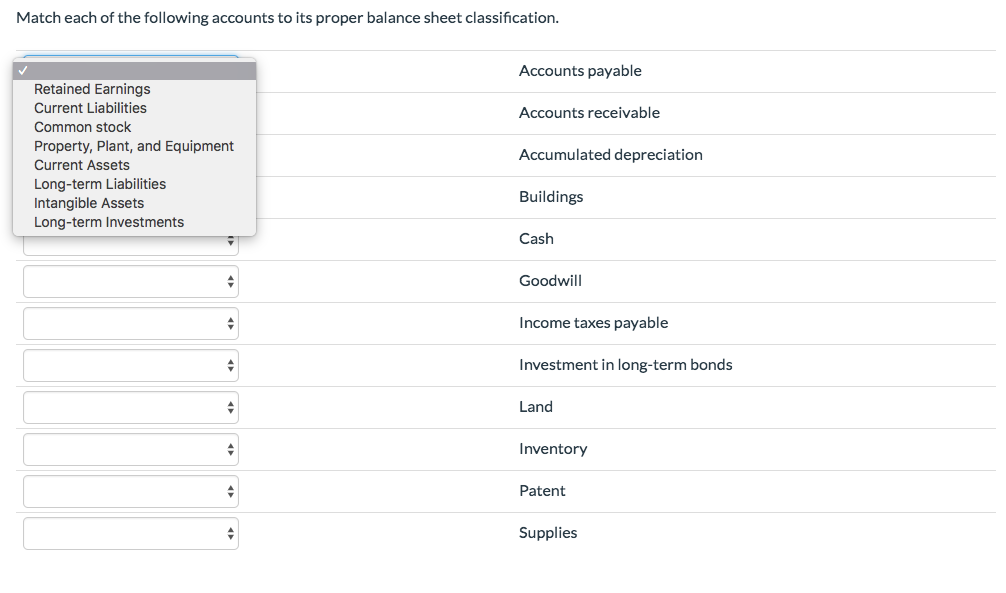 Solved Match each of the following accounts to its proper | Chegg.com