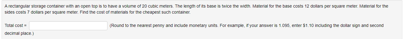 Solved A rectangular storage container with an open top is | Chegg.com