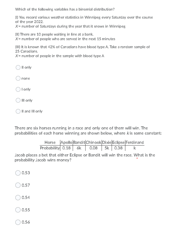 Solved Which of the following variables has a binomial | Chegg.com