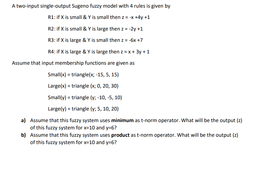 Solved A two-input single-output Sugeno fuzzy model with 4 | Chegg.com
