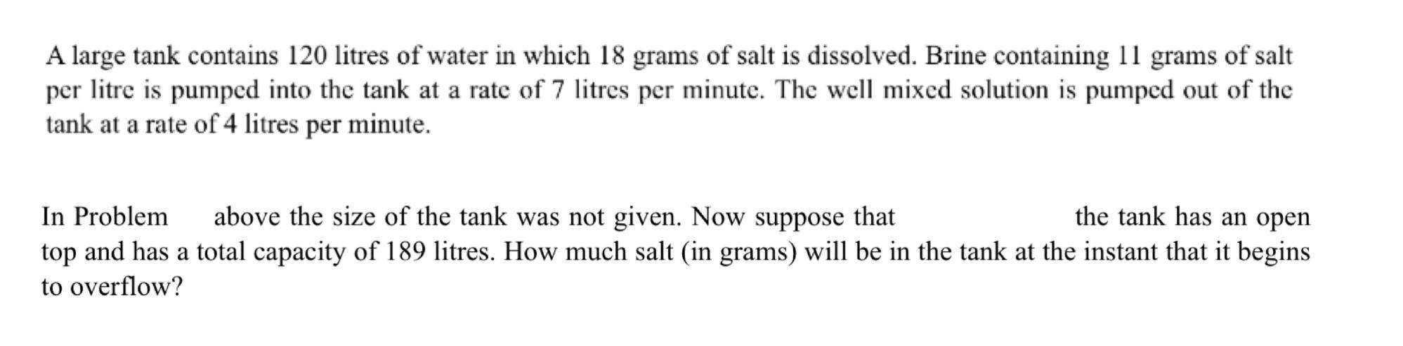 Solved A large tank contains 120 litres of water in which 18 | Chegg.com