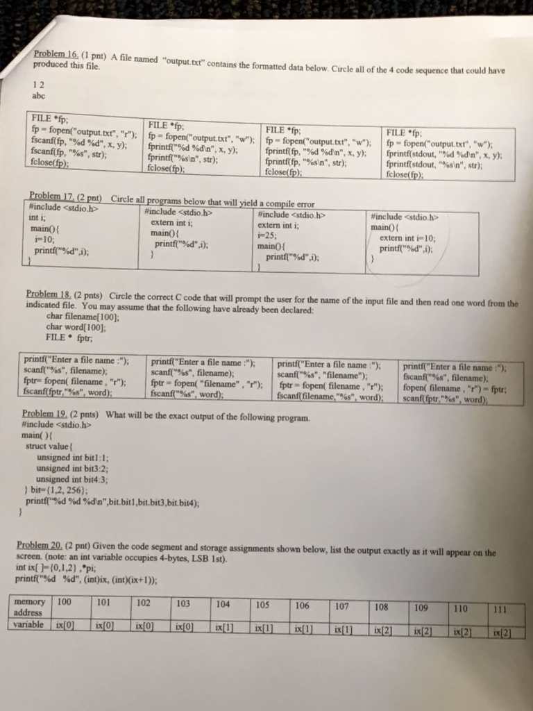 Solved Problem 0 (1 pnt) A file named "output.txt" contains | Chegg.com