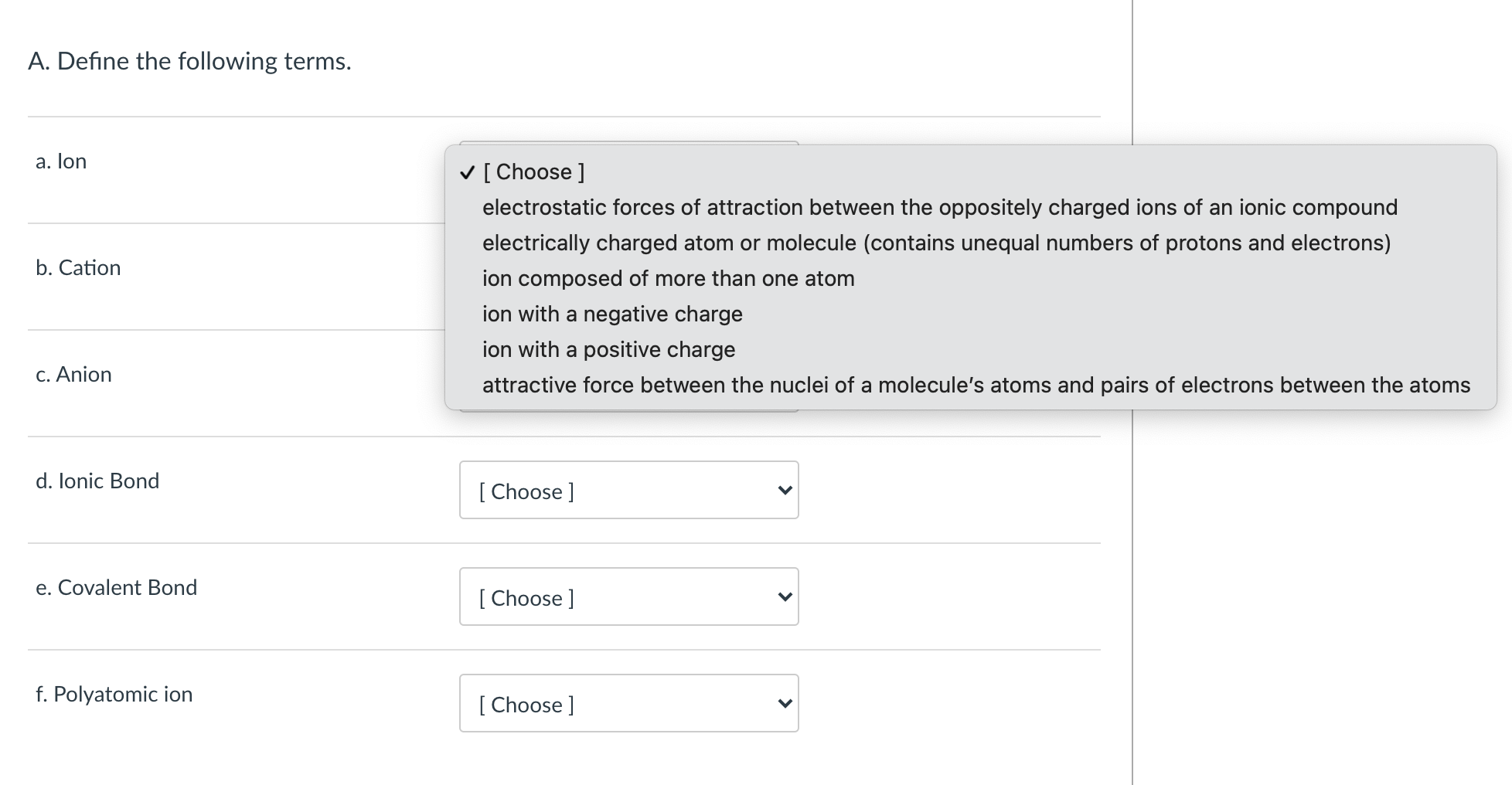 Solved A. Define the following terms. a. lon b. Cation | Chegg.com