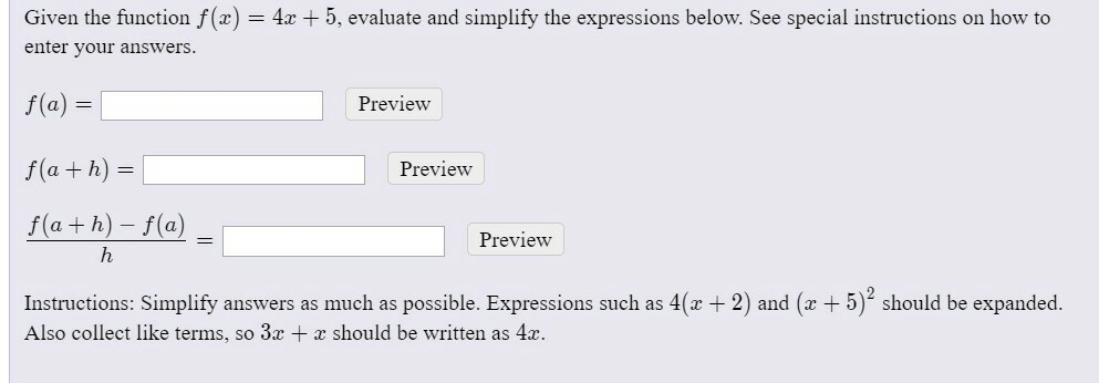 Solved Given the function f(x) = 4x + 5, evaluate and | Chegg.com