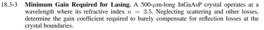 Solved 3-3 Minimum Gain Required for Lasing. A 500−μm-long | Chegg.com