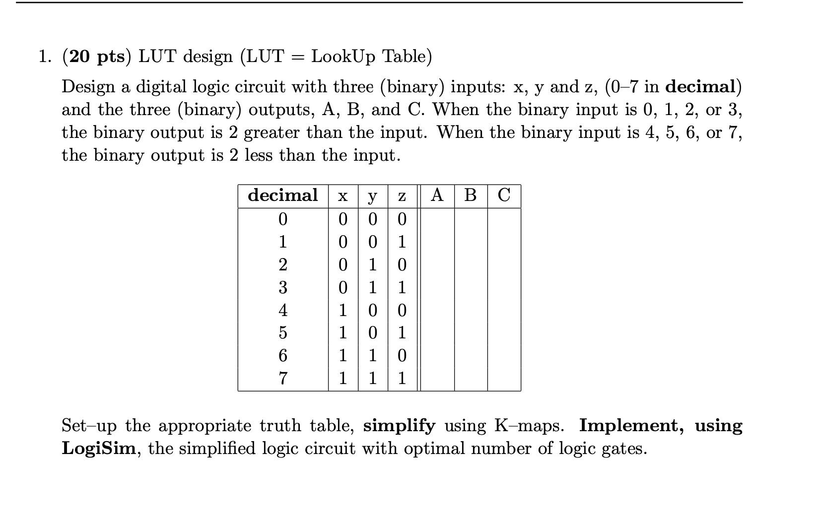 Solved 20 Pts Lut Design Lut Lookup Table Design A