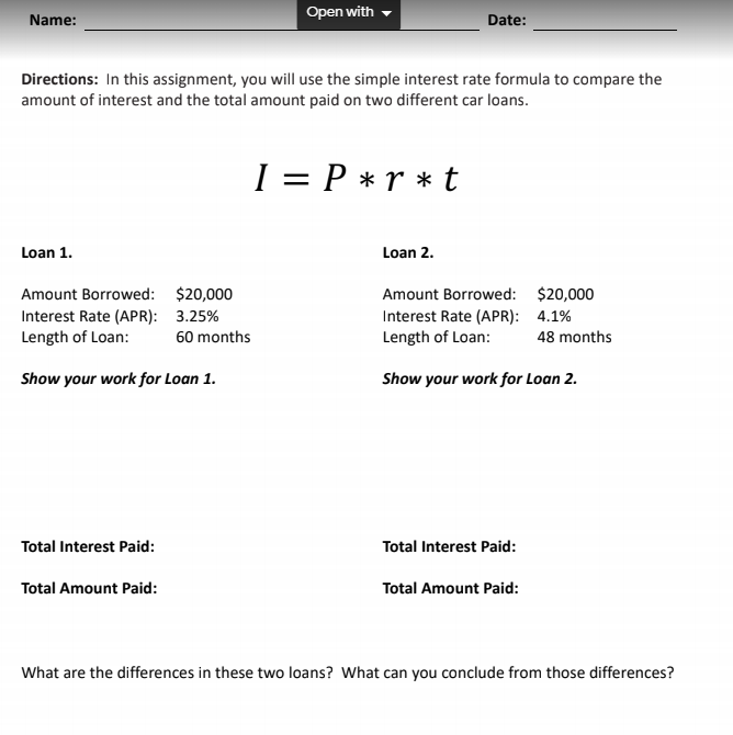 Solved Name: Open with Date: Directions: In this assignment, | Chegg.com