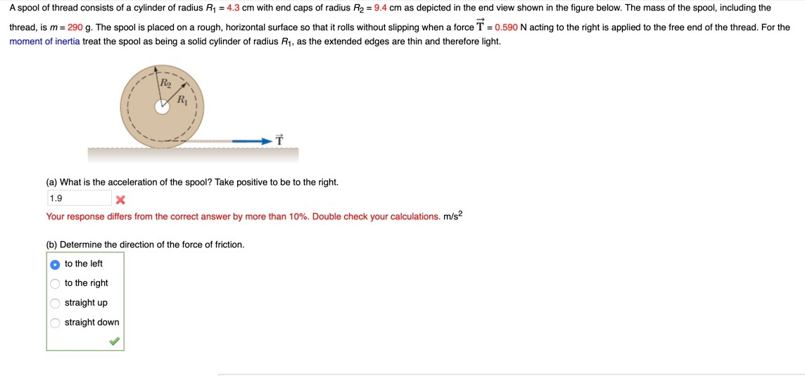 Solved A spool of thread consists of a cylinder of radius R1 | Chegg.com