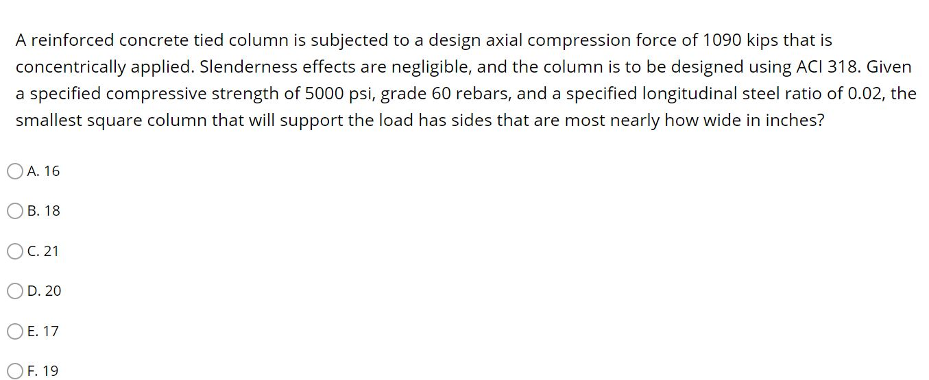 Solved A reinforced concrete tied column is subjected to a | Chegg.com