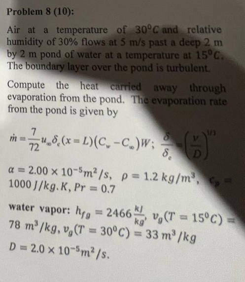 Problem 8(10) : Air at a temperature of 30∘C and | Chegg.com