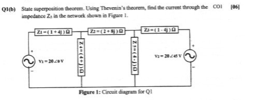 Q1(b) ﻿State superposition theorem. Using Thevenin's | Chegg.com