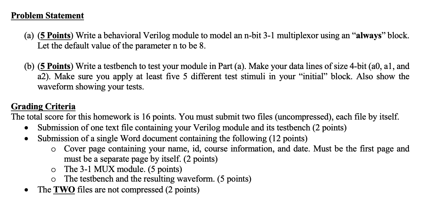 Solved Problem Statement (a) (5 Points) Write a behavioral | Chegg.com