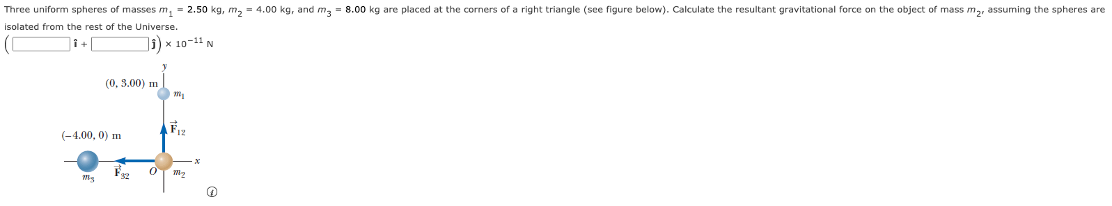 Solved Three uniform spheres of masses m1 = 2.50 kg, m2 = | Chegg.com