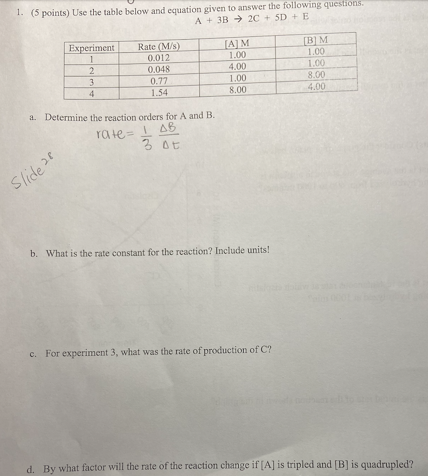 Solved 1. (5 points) Use the table below and equation given | Chegg.com