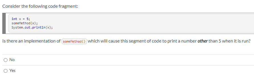 Solved Consider the following code fragment: int x = x = 5; | Chegg.com