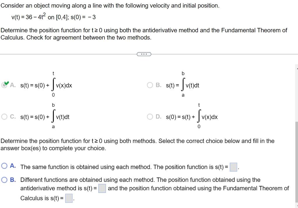 Solved v(t)=36−4t2 on [0,4];s(0)=−3 Determine the position | Chegg.com