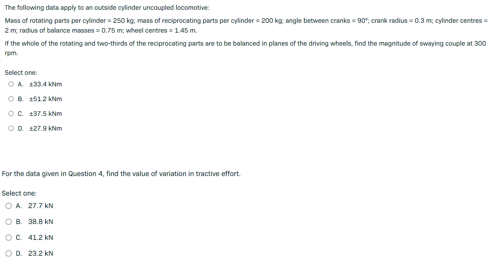 Solved The following data apply to an outside cylinder | Chegg.com