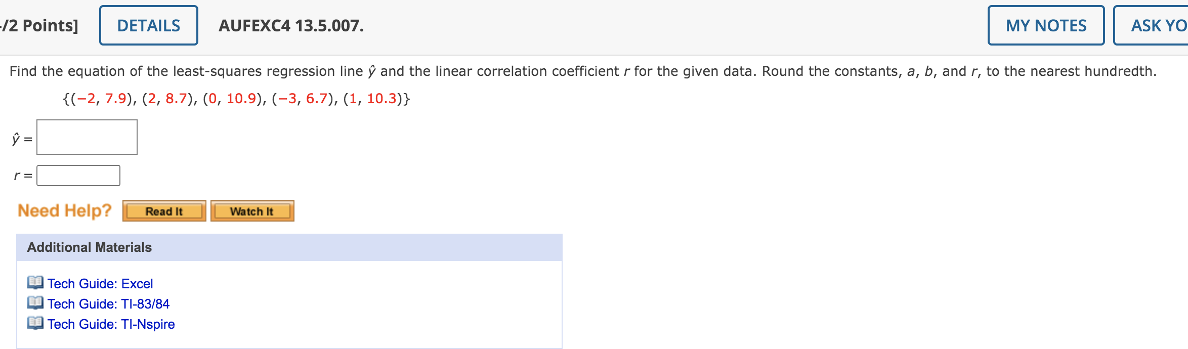 Solved -/2 Points] DETAILS AUFEXC4 13.5.007. MY NOTES ASK YO | Chegg.com